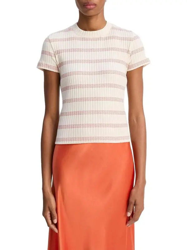Vince Striped Ribbed Cotton-blend Top - Oat Shell Combo