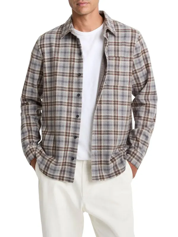 Vince Plaid Cotton-blend Shirt Jacket - Heather Fog Combo