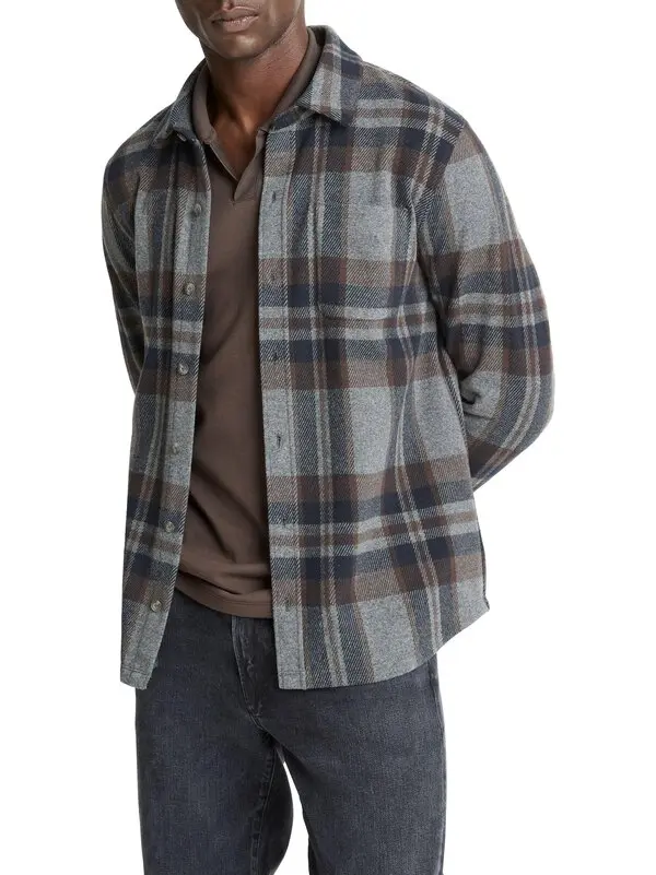Vince Plaid Cotton-blend Shirt Jacket - Medium Heather Grey Combo
