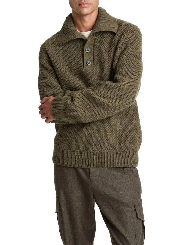 Vince Honeycomb Wool Mock Neck Sweater - Leaf