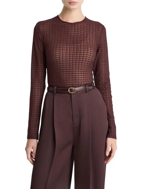 Vince Shadow Grid Long-sleeve Top - Fig