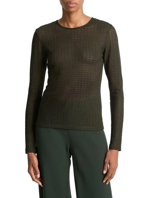 Vince Shadow Grid Long-sleeve Top - Verde
