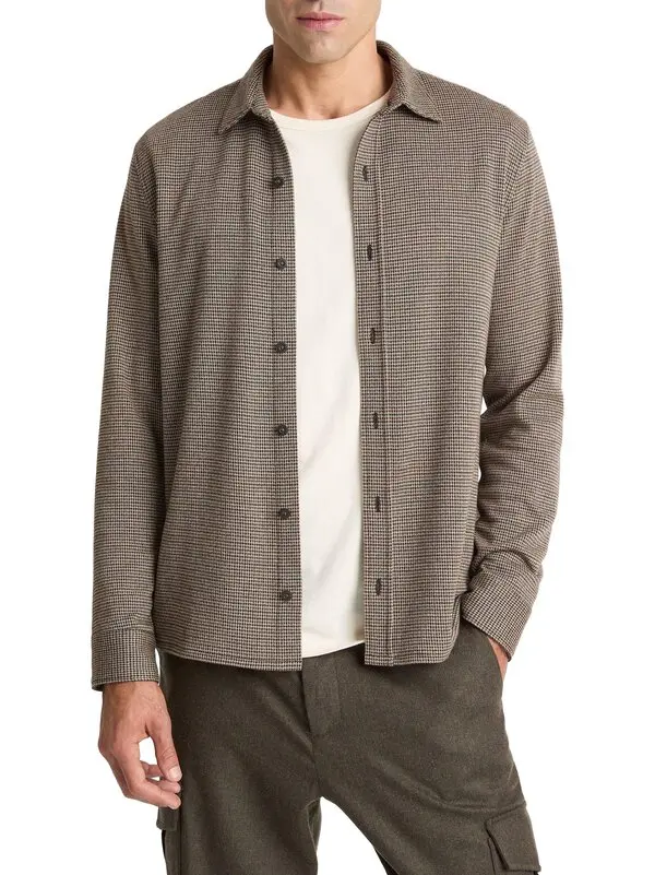 Vince Houndstooth Cotton-blend Button-front Shirt - Dark Roast Combo