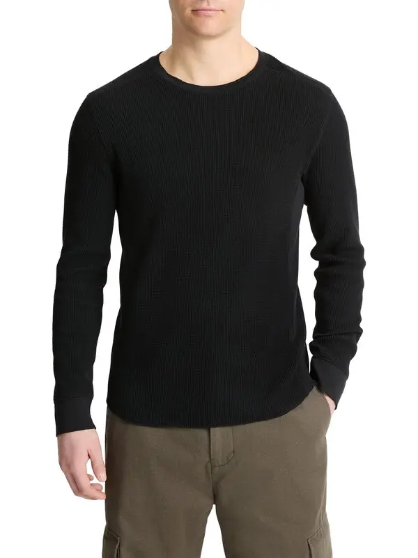 Vince Pima Cotton-blend Thermal Long-sleeve Pullover - Black