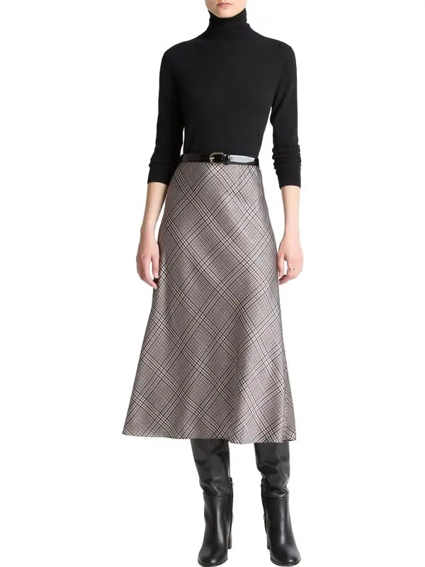 Vince Pressed Plaid Satin Slip Skirt - Multi Plaid