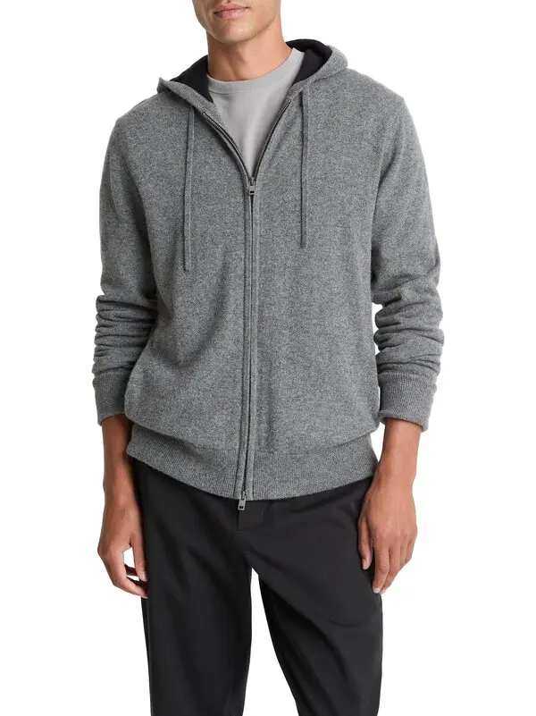 Vince Cashmere Zip-front Hoodie - Medium Grey/black