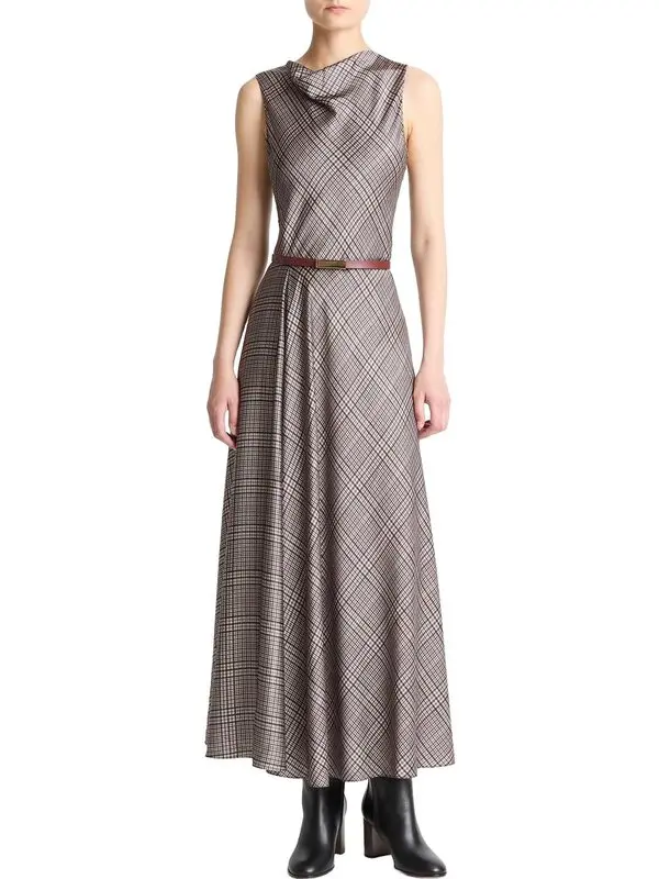 Vince Pressed Plaid Satin Cowl-neck Maxi Dress - Multi Plaid