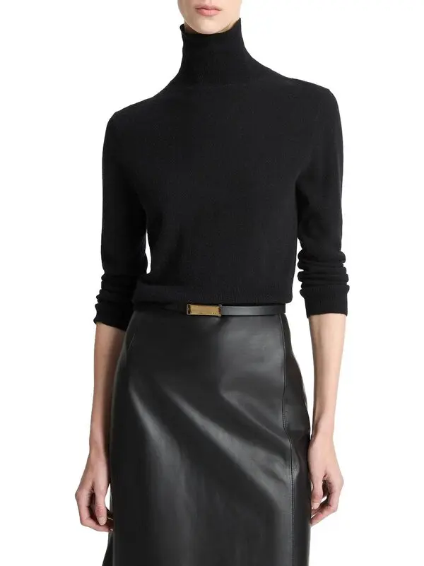 Vince Cashmere-silk Mock Neck 3/4 Sleeve Sweater - Black