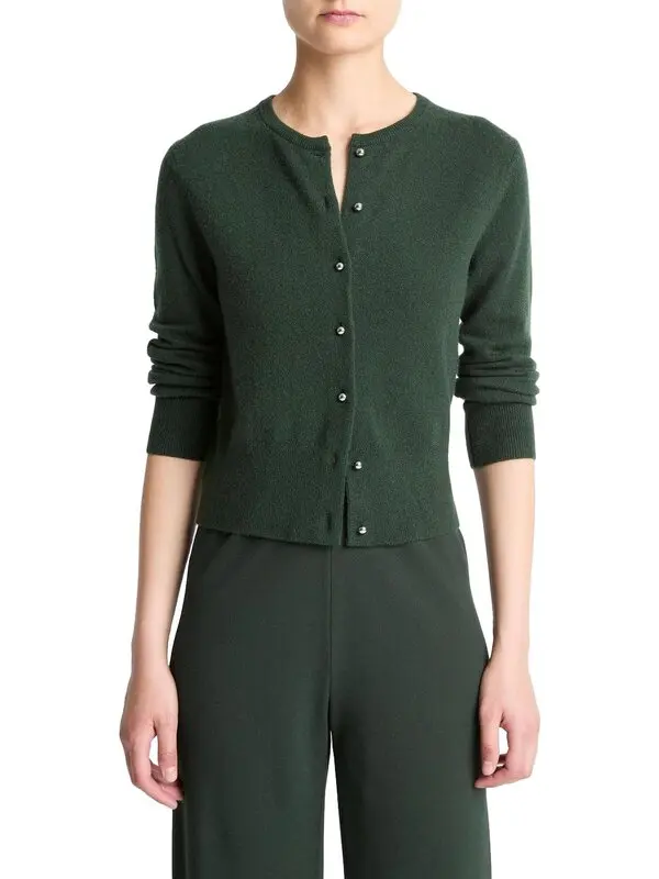 Vince Button Detailed Wool & Cashmere-blend Cardigan - Forest