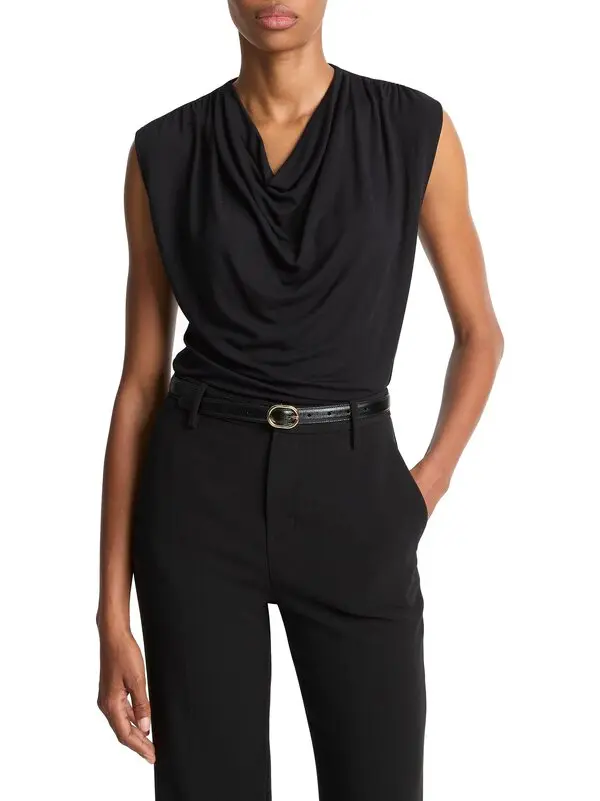Vince Jersey Draped Cowl Neck Top - Black