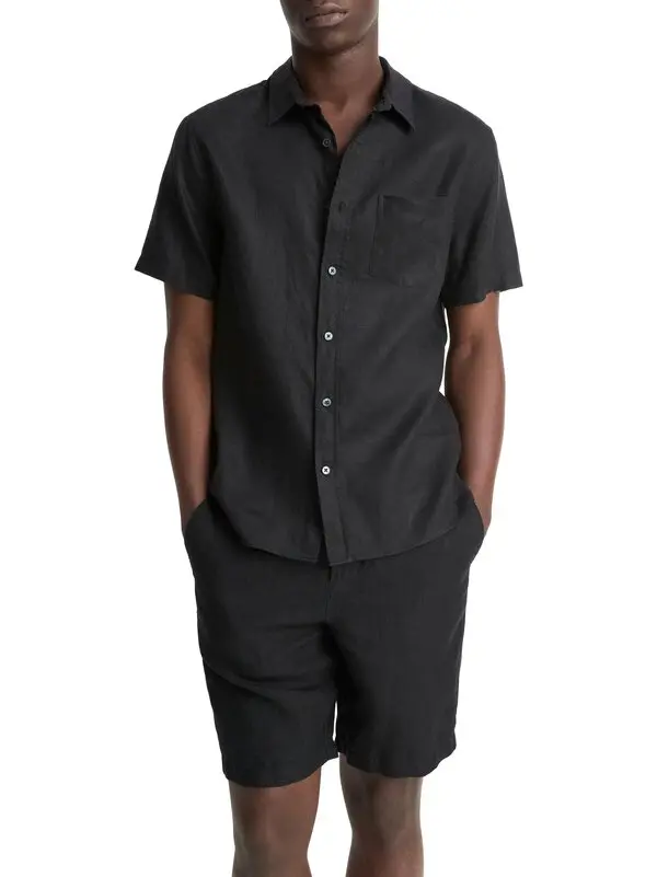 Vince Linen Short-sleeve Shirt - Black