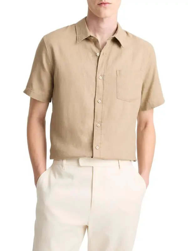 Vince Linen Short-sleeve Shirt - Teak