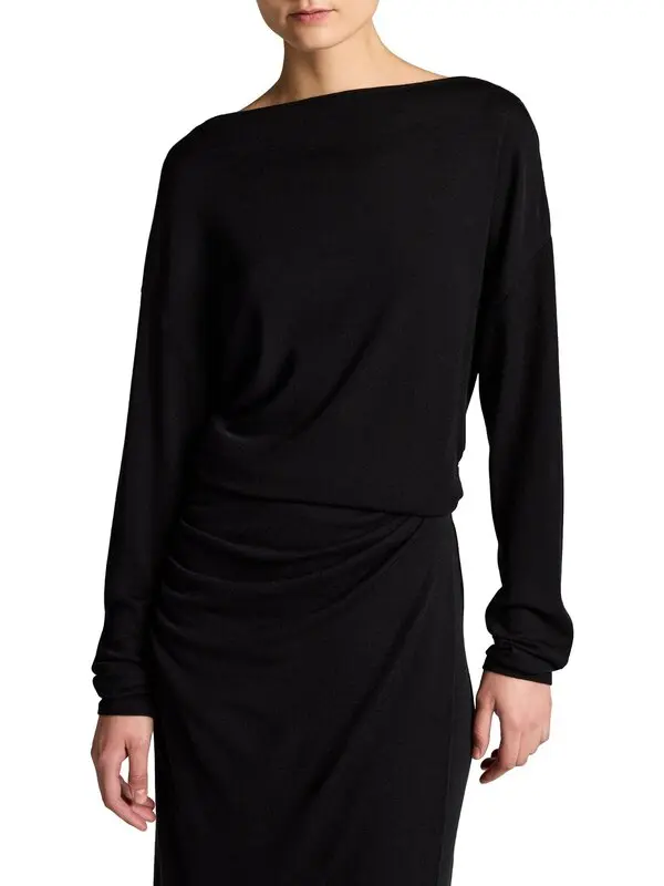 Vince Draped Wool-blend Slash-neck Top - Black