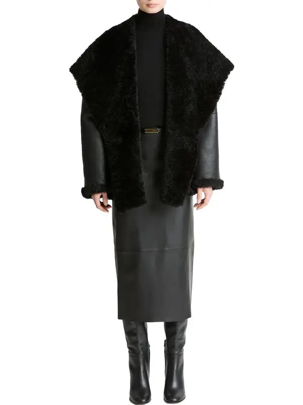 Vince Shearling Hooded Leather Jacket - Black