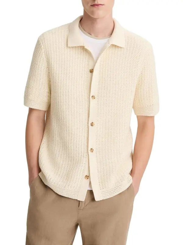 Vince Cotton Crochet Button-front Shirt - Bone