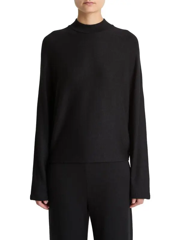 Vince Cozy Dolman-sleeve Mock-neck Top - Black