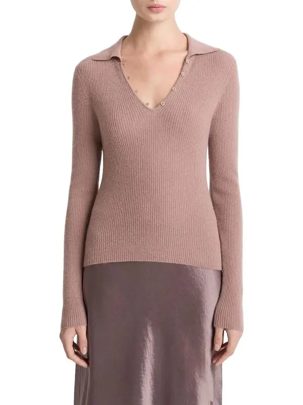 Vince Ribbed Cashmere-silk Polo Sweater - Beet Root