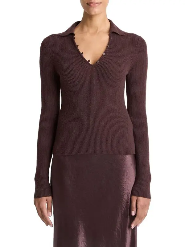 Vince Ribbed Cashmere-silk Polo Sweater - Fig
