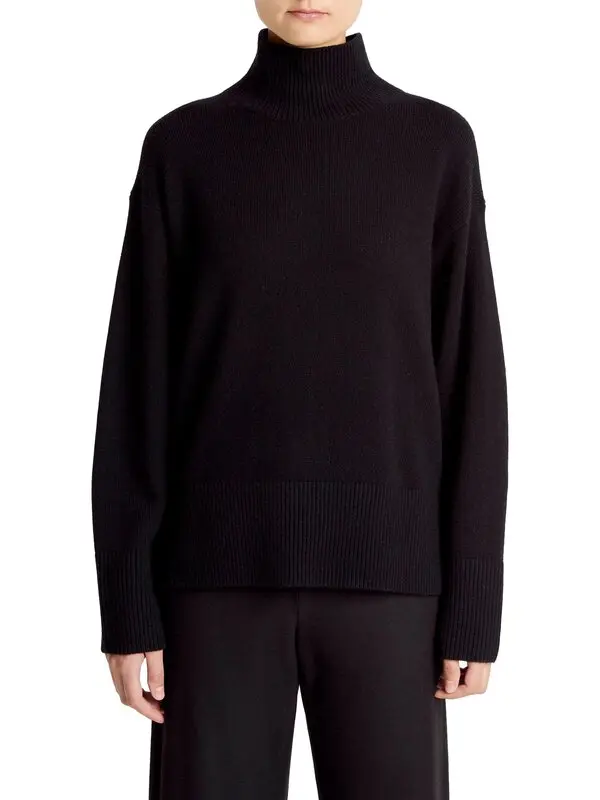 Vince Wool-cashmere Side-slit Turtleneck Sweater - Black