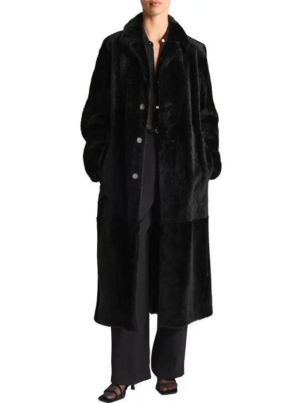 Vince Shearling Long Coat - Black