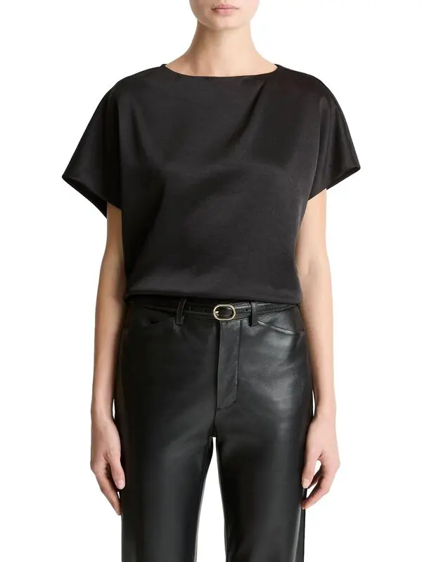 Vince Draped Satin Dolman-sleeve Blouse - Black