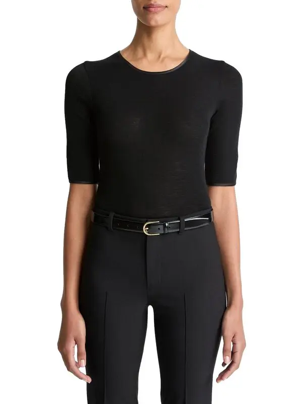Vince Satin-trim Wool Elbow-sleeve T-shirt - Black