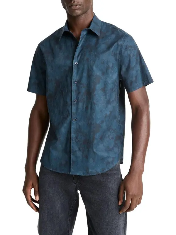 Vince Dyed Camouflage Cotton Short-sleeve Button-front Shirt - Rapids Combo