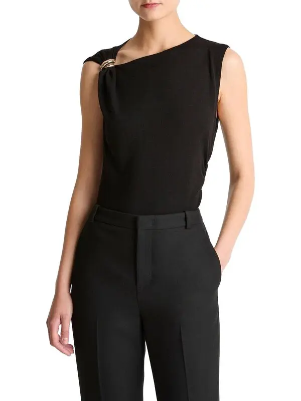 Vince Cinched-shoulder Wool-blend Sleeveless Top - Black