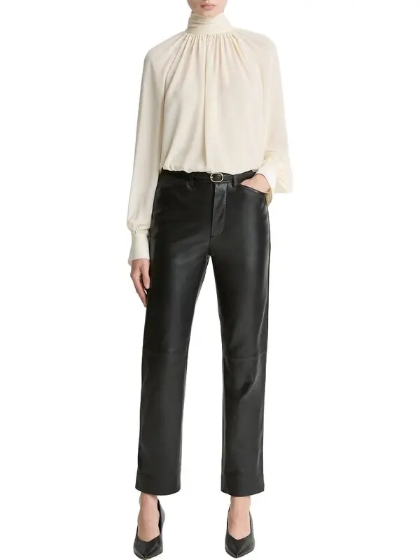 Vince Leather Straight-leg Trousers - Black