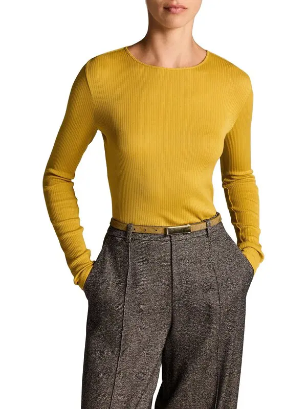Vince Ribbed Pima Cotton Long-sleeve T-shirt - Daffodil