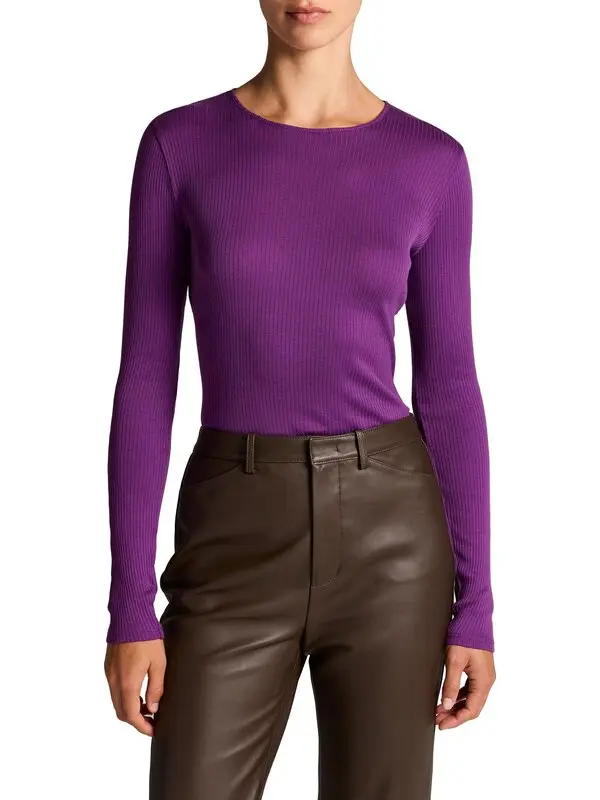 Vince Ribbed Pima Cotton Long-sleeve T-shirt - Violette
