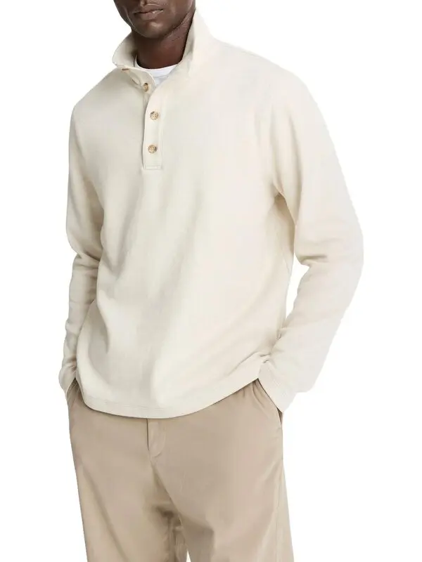 Vince Cotton Button Mock-neck Pullover - Heather Bone