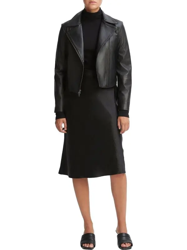 Vince Leather Cross-front Moto Jacket - Black