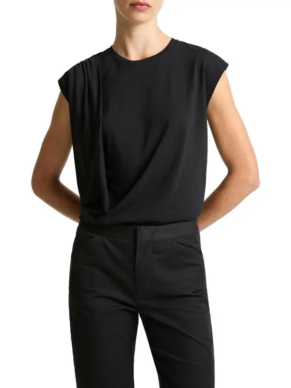 Vince Pima Cotton-blend Draped Relaxed Top - Black