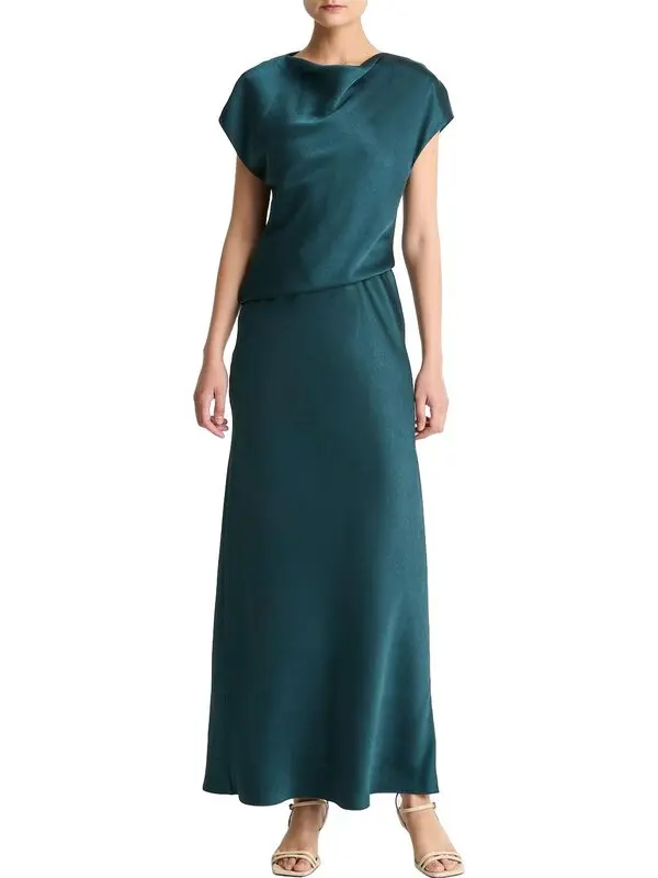 Vince Draped Satin Cowl Neck Maxi Dress - Juniper