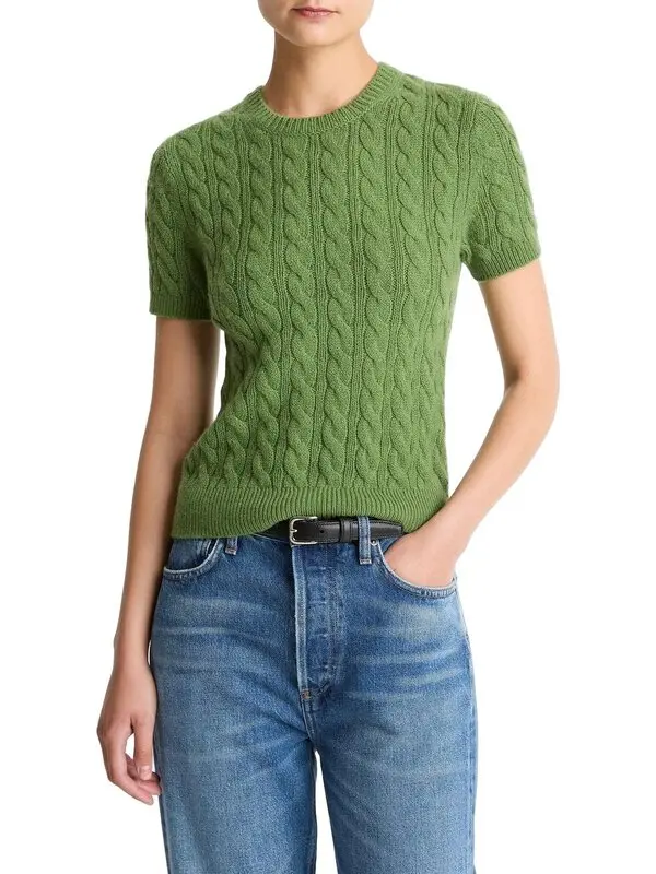 Vince Cable Knit Wool & Cashmere-blend Short-sleeve Sweater - Clover