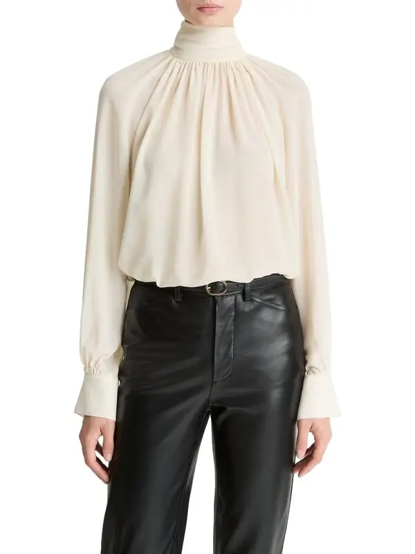 Vince Gathered Draped-neck Crepe Blouse - Cream