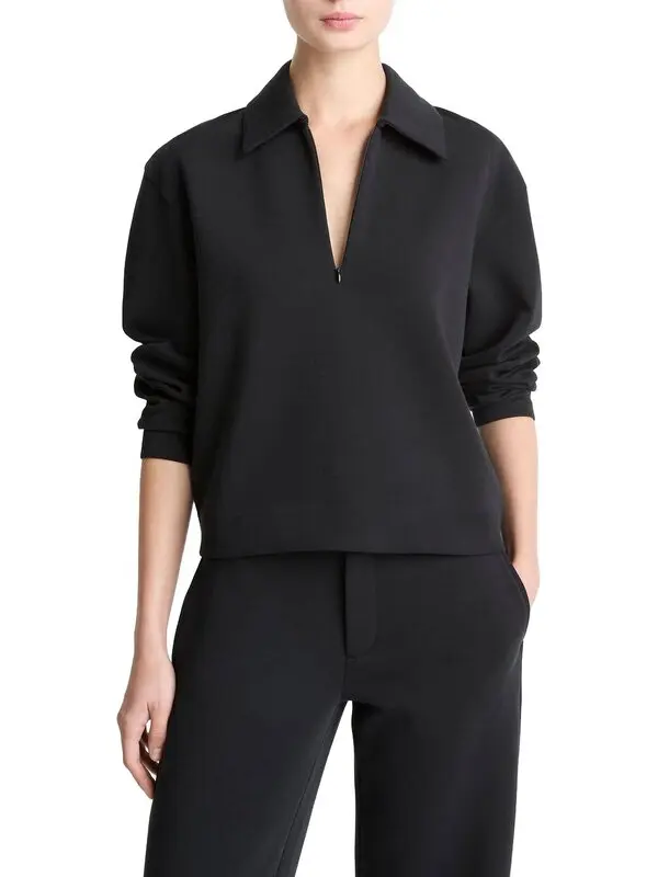 Vince Cotton-blend Zip-up Pullover - Black