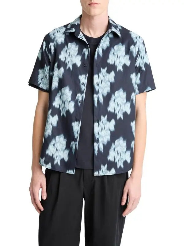 Vince Blurred Roses Cotton-blend Short-sleeve Button-front Shirt - Studio Combo