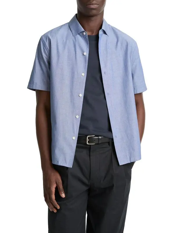 Vince Cotton Short-sleeve Button-front Shirt - Indigo
