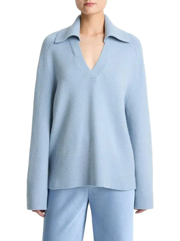 Vince Oversized Wool & Cashmere-blend Polo Sweater - Pacific
