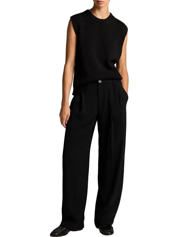 Vince Drop-waist Pleated Wide-leg Crepe Trousers - Black