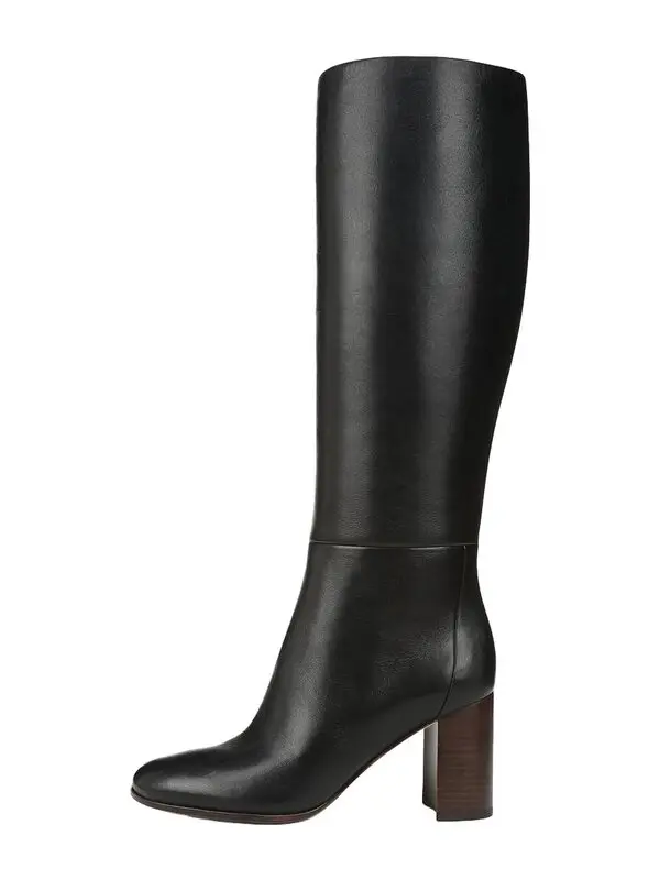 Vince Elora Leather Knee High Block Heel Boots - Black