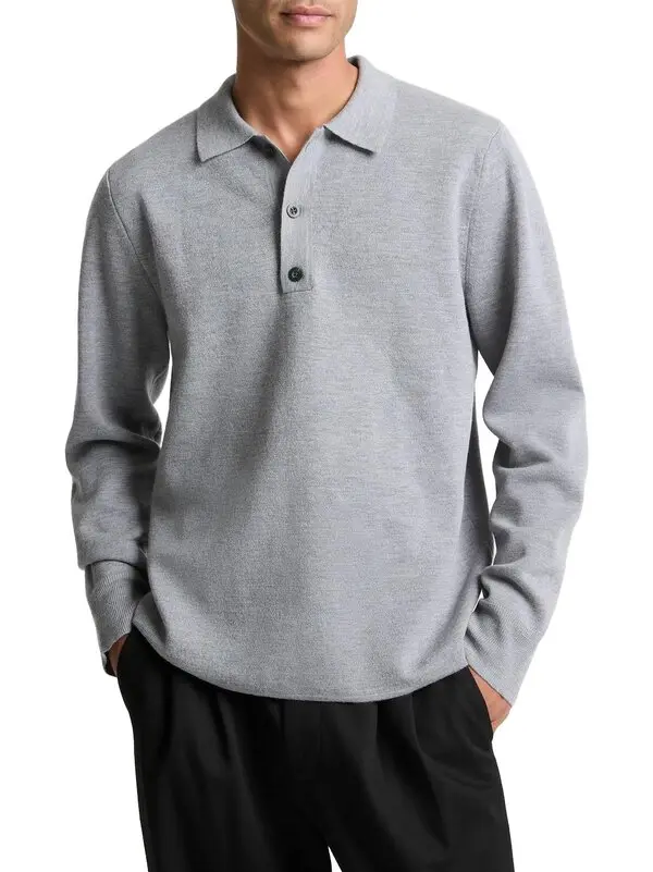 Vince Italian Merino Wool Milano Polo Sweater - Heather Grey