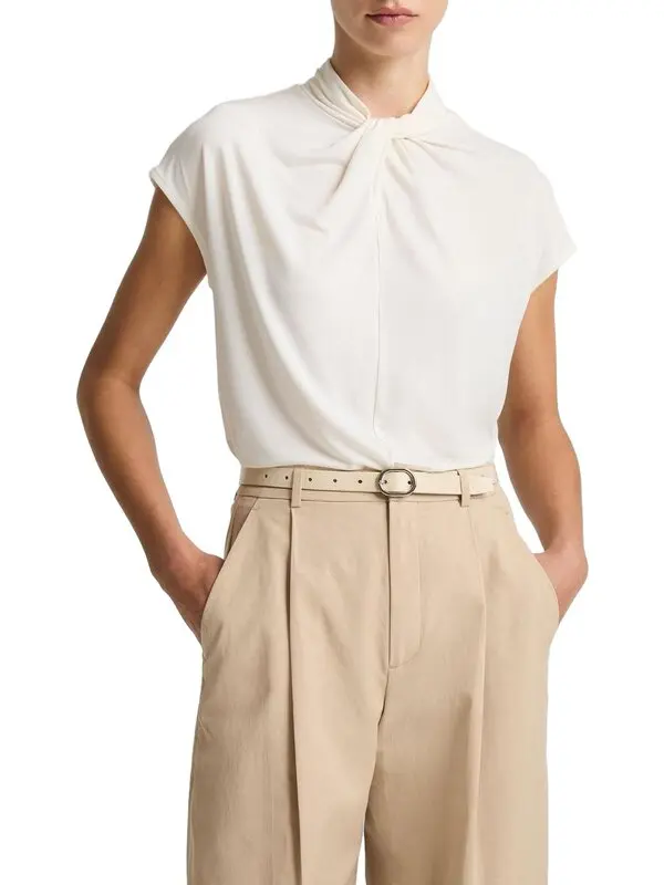Vince Twist-neck Matte Jersey Cap-sleeve Top - Bone