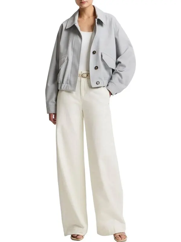 Vince Italian Cotton Utility Double-waist Wide-leg Pant - Bone