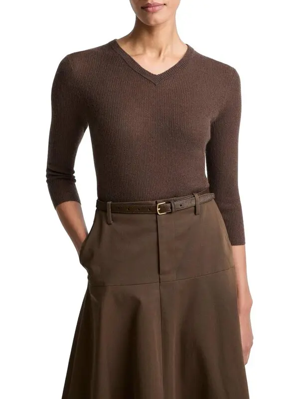 Vince Cashmere-silk High V-neck Sweater - Bark