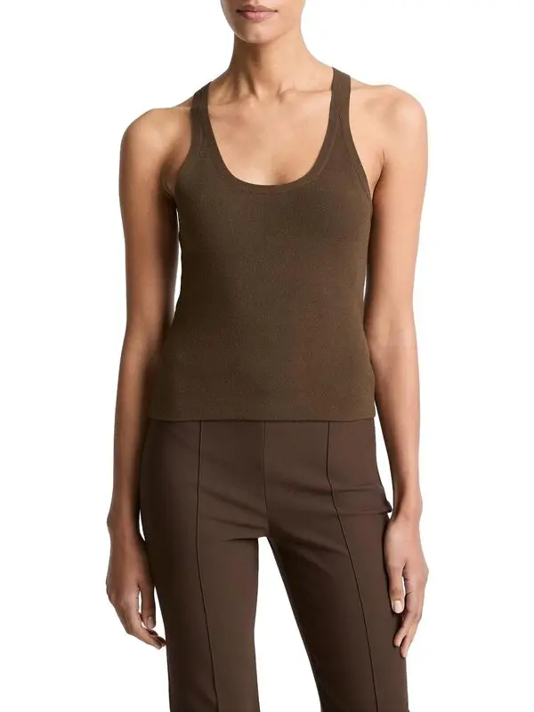 Vince Milano-stitch Scoop-neck Sweater Tank - Dark Bark