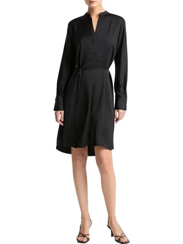 Vince Matte Satin Band-collar Shirt Dress - Black