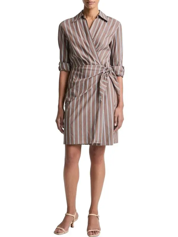 Vince Striped Cotton-blend Wrap Dress - Brown Multi